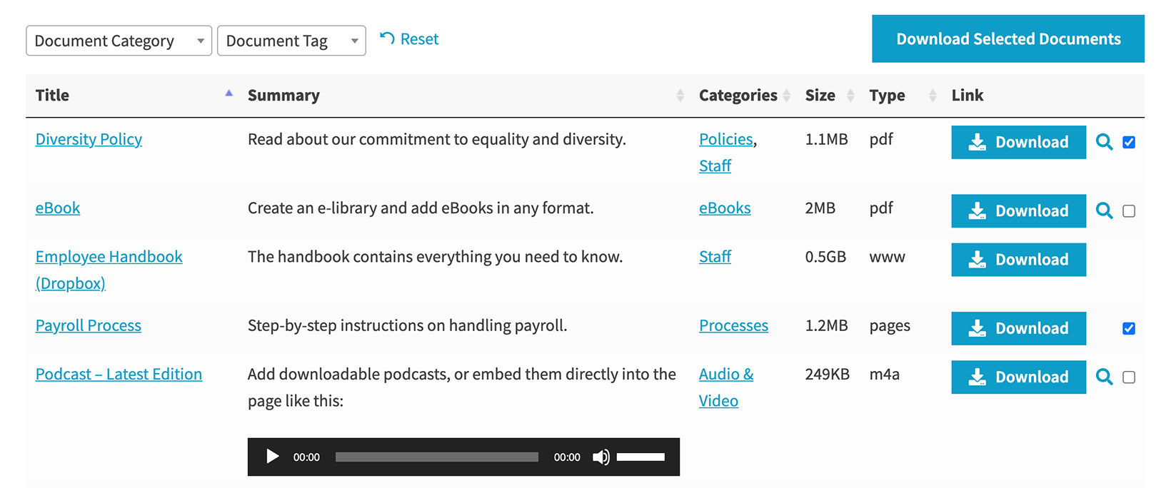 Multiple Document Download Checkboxes - Document Library Pro