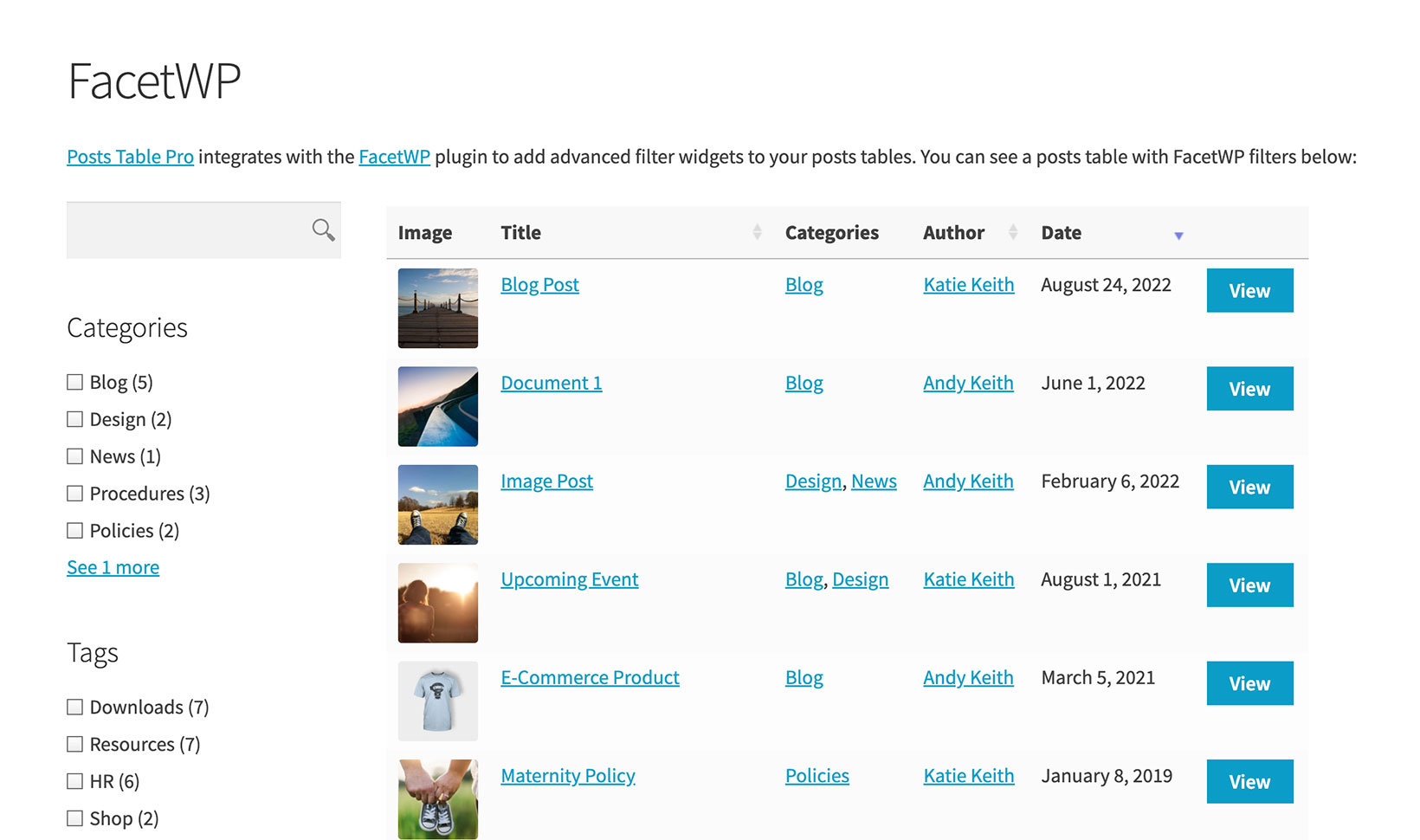 Using FacetWP to add filter widgets to your post tables