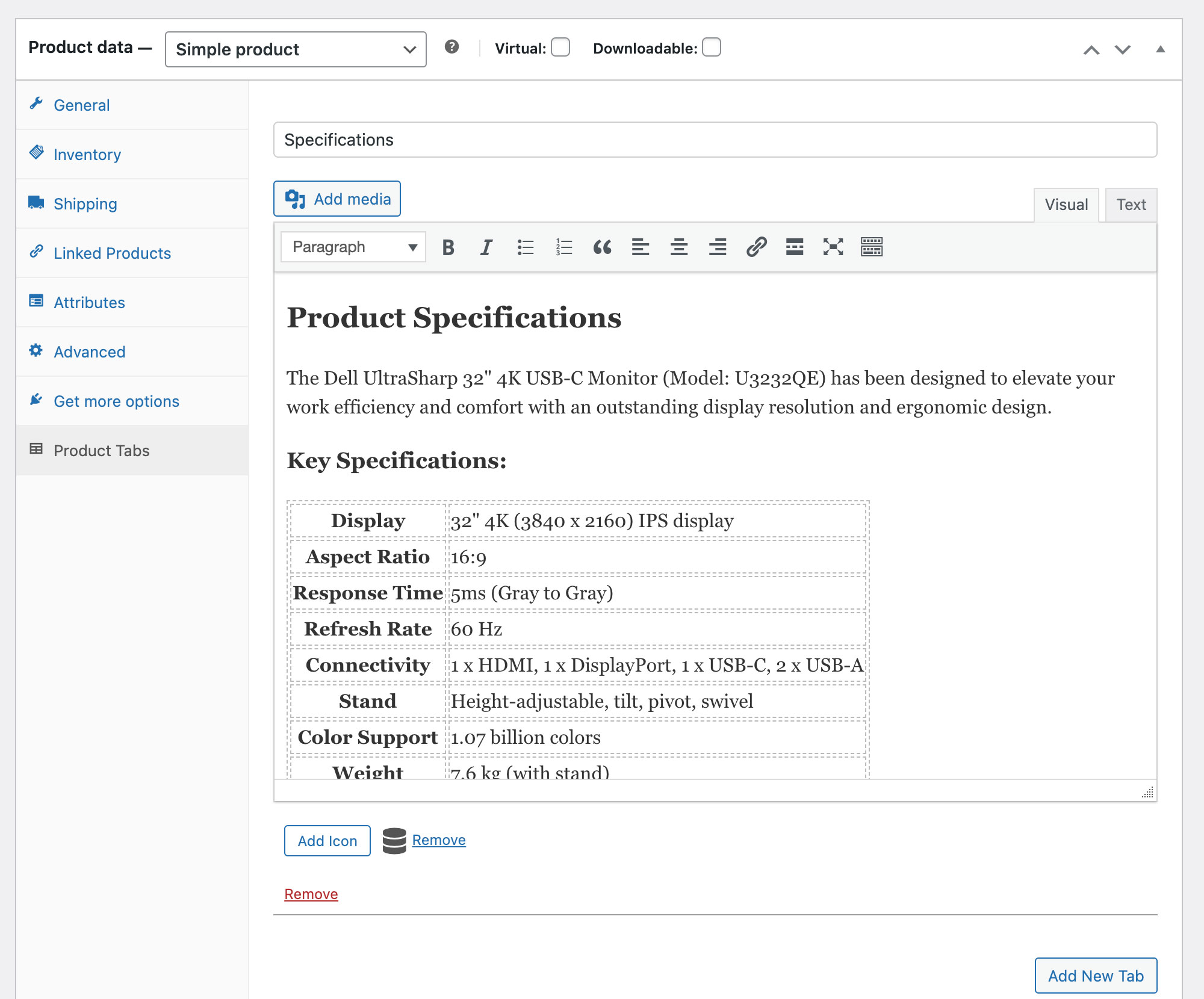 Creating extra product tabs