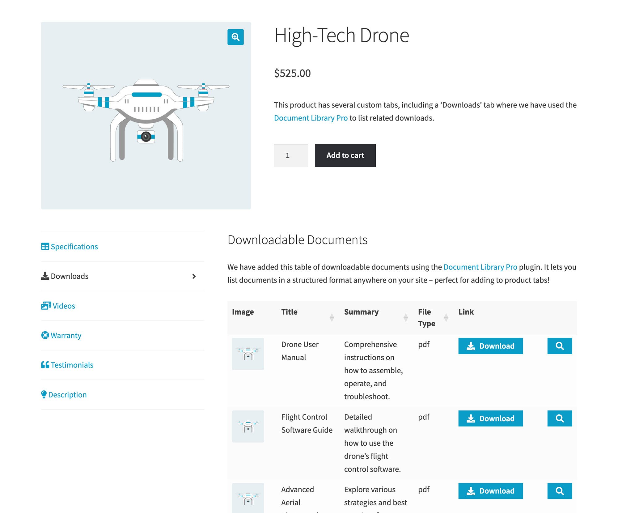 How to create a product specification table