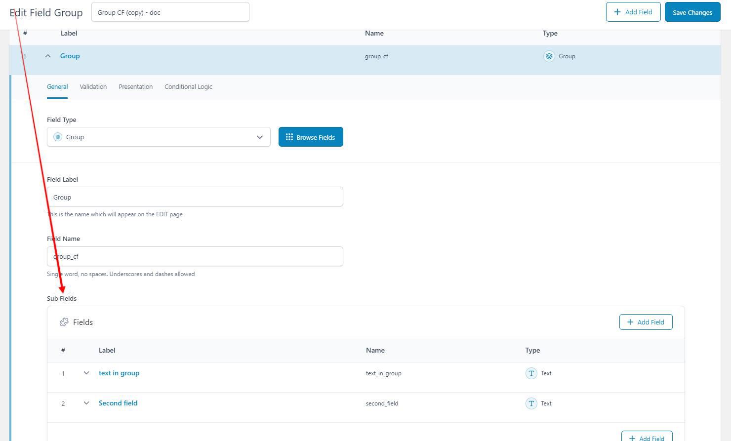 How to display ACF group fields
