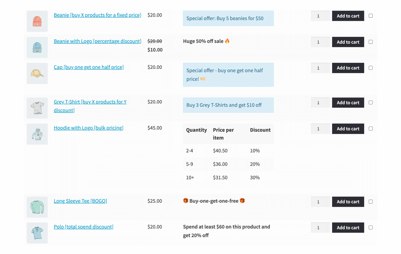 How to create product tables with dynamic pricing and discounts