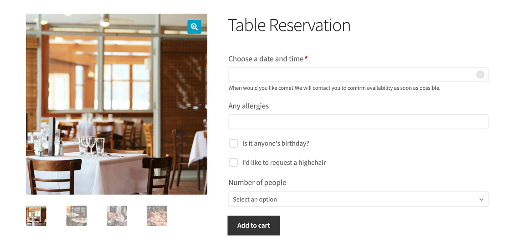 How to let customers make a reservation using WooCommerce Product Options