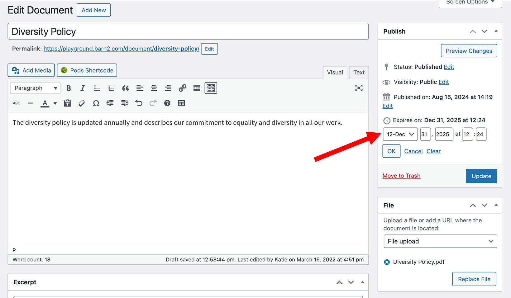 How to set documents to expire and remove them from the library