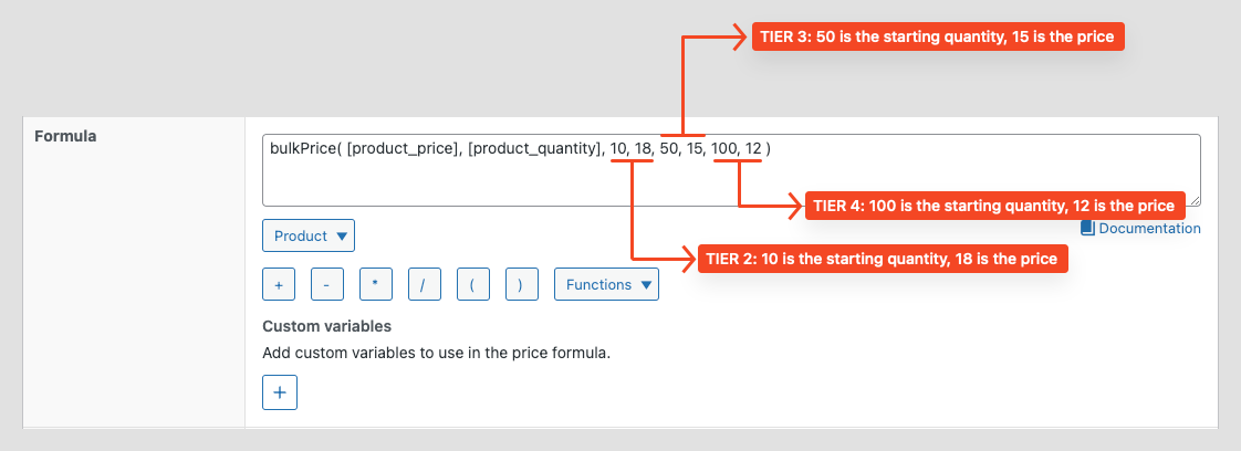 Price formula example: Bulk calculations in price formulas