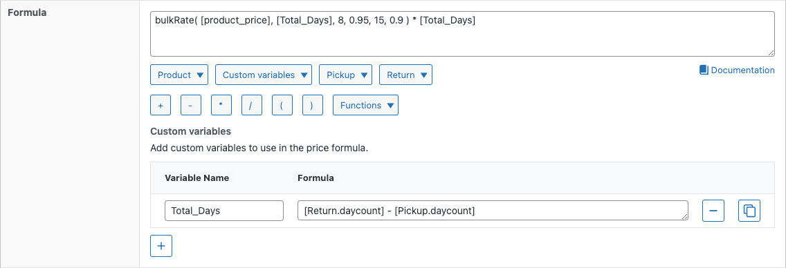 Price formula example: How to use bulk pricing with different options