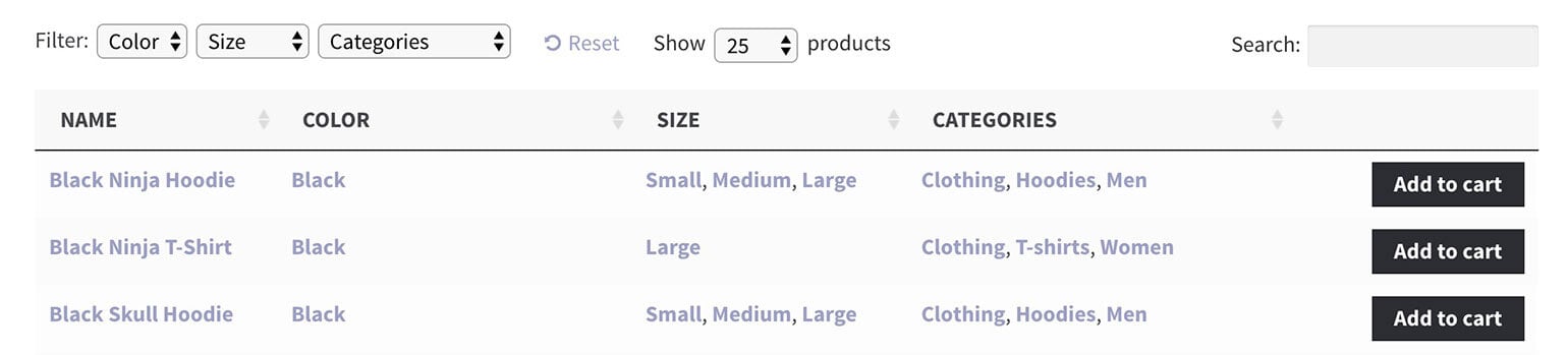 WooCommerce Product Table now supports attributes & variations