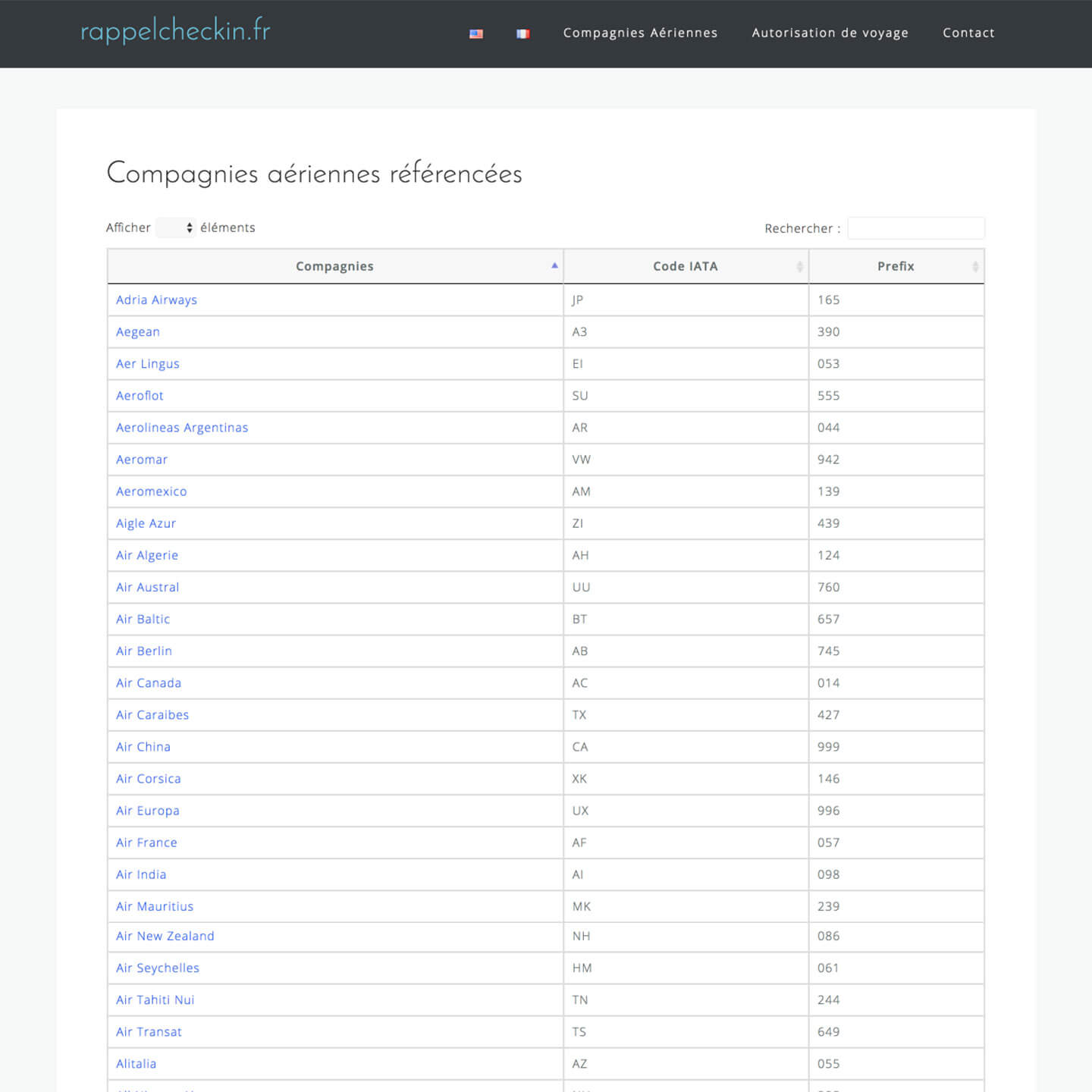 Create an Airline Directory Table with WordPress Posts Table Pro