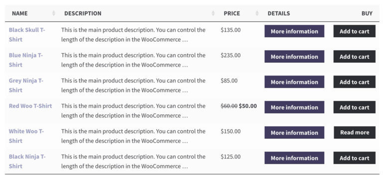 WooCommerce Product Table Button Column Linking