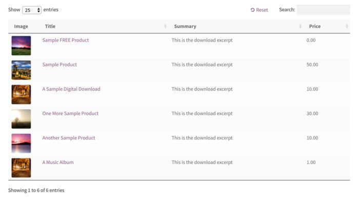 Easy Digital Downloads Table Plugin - List EDD Products