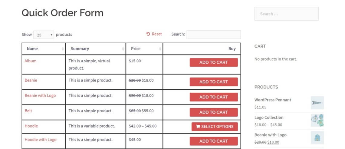 Create a WooCommerce Quick Order Form with the Product Table Plugin