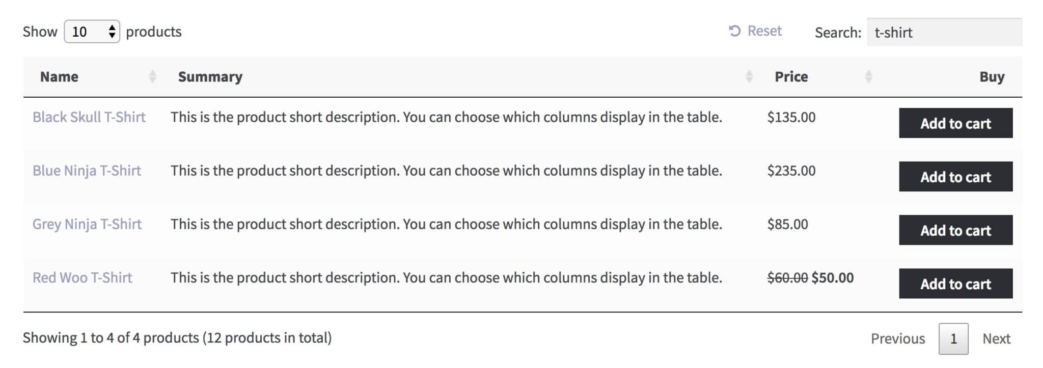 WooCommerce Product Table Plugin - Search Options