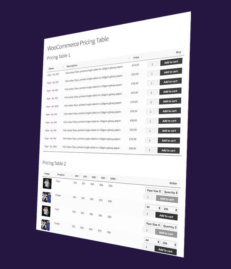 List Product Prices Using WooCommerce Pricing Table Plugin