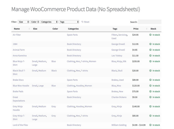 Display & Filter Big Spreadsheets of WooCommerce Products