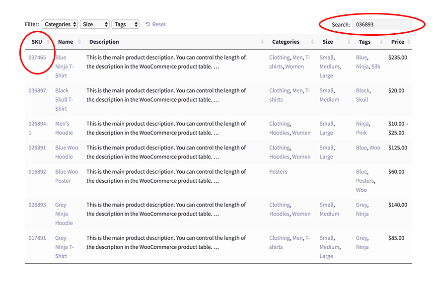 How to Sort & Search by SKU - WooCommerce Product Table Plugin