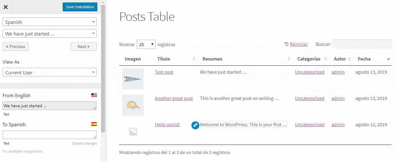 Translate Posts Table Pro using TranslatePress