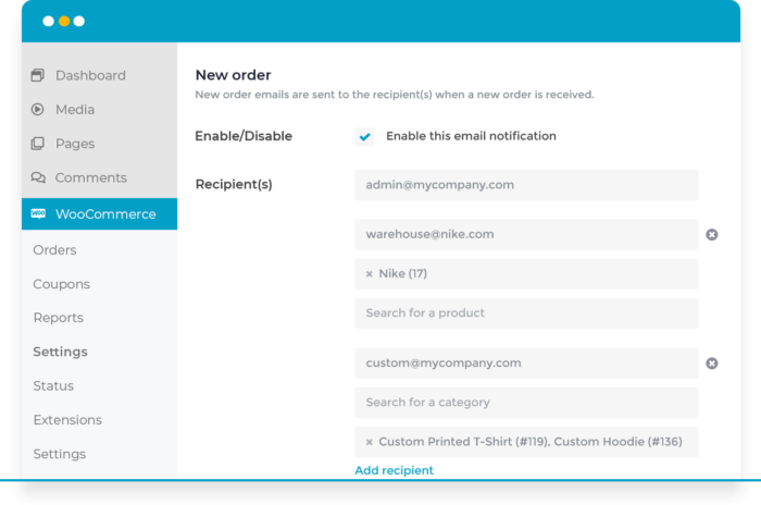 WooCommerce Multiple Email Recipients WordPress Plugin