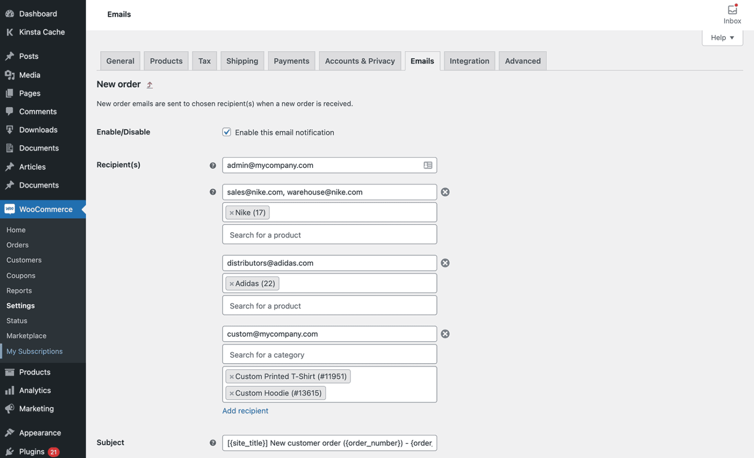 Send WooCommerce New Order Notifications to Multiple Emails