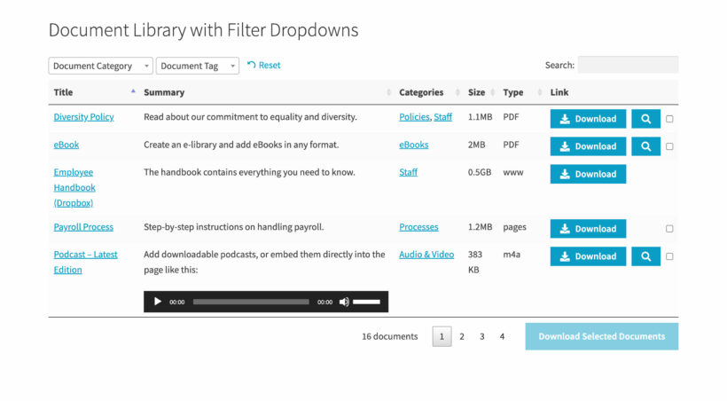 Document Library Pro: Filter widgets, download count, & more