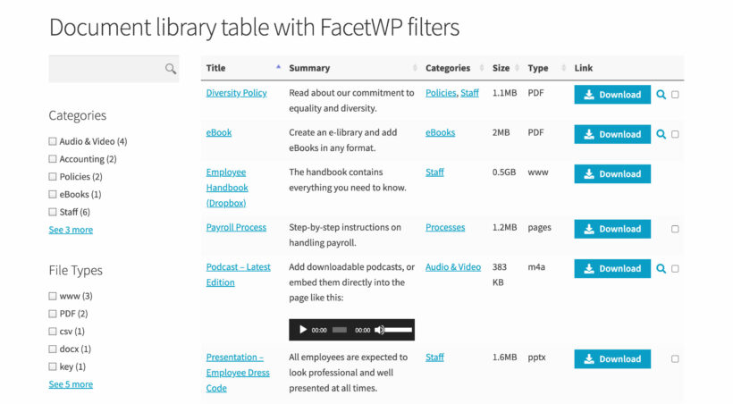 Document Library Pro: Filter widgets, download count, & more